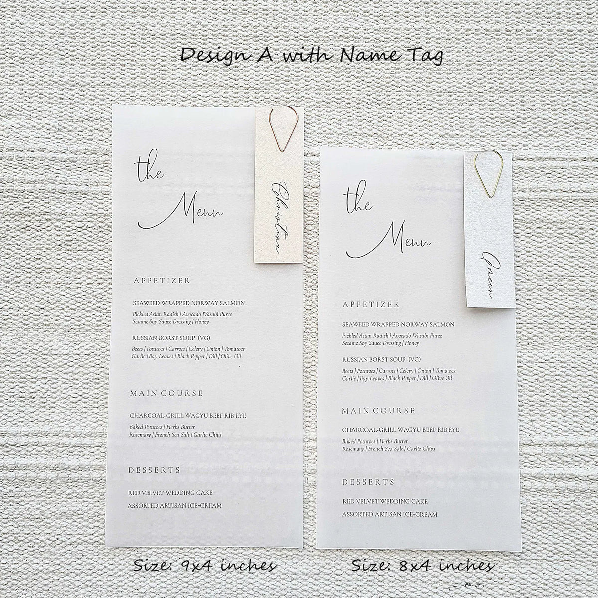 Personalized Vellum Menu Card