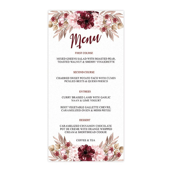 Burgundy Happiness Menu Card | Personalised Wedding Suite